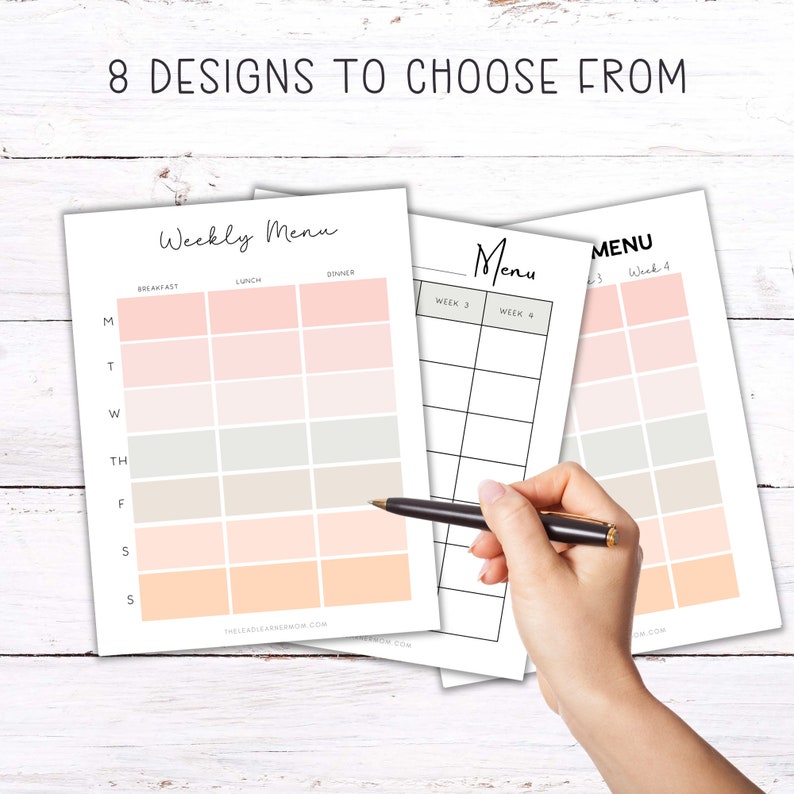 Printable Menu Planner Meal Planner Weekly Menu Monthly Menu - Etsy