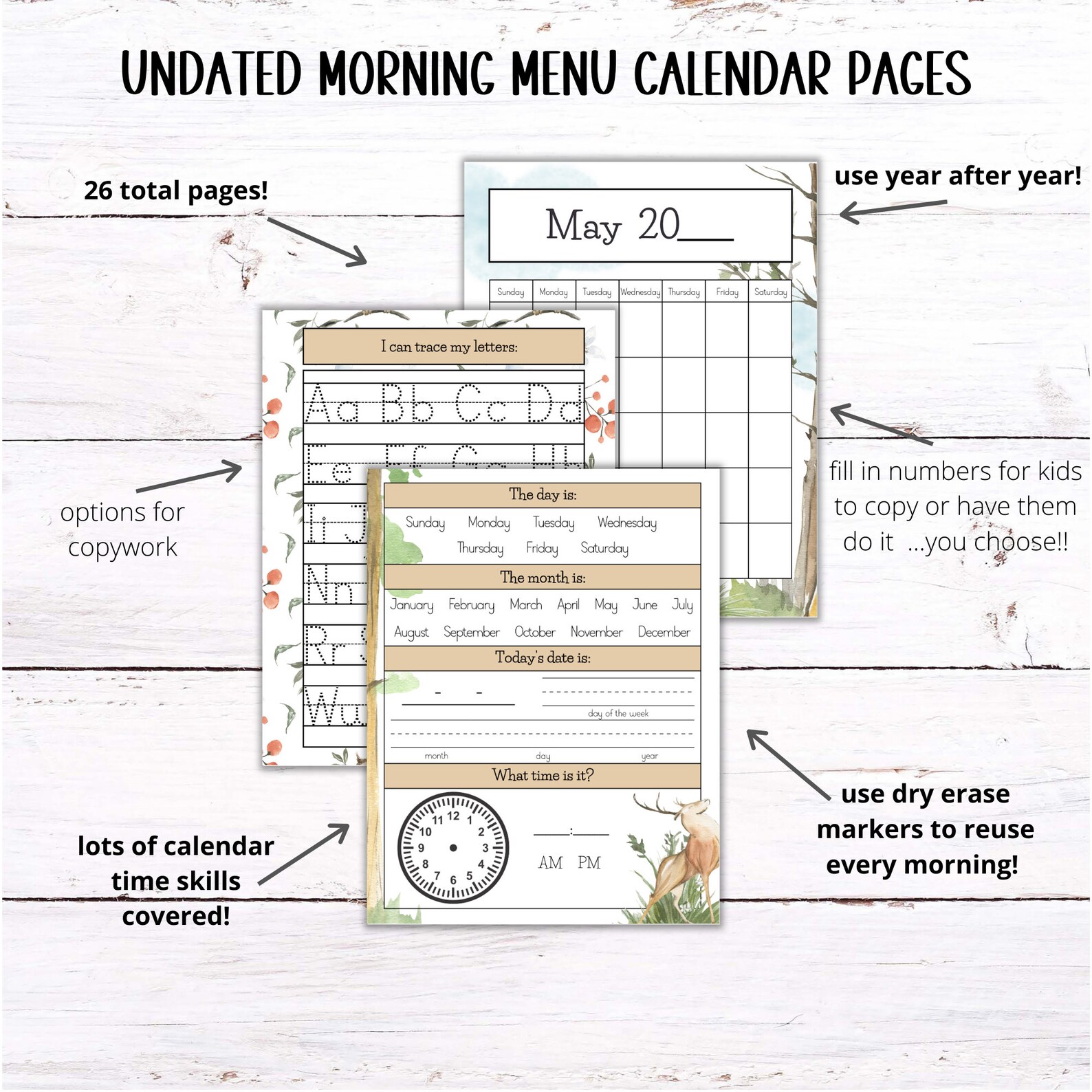 Morning Menu Pages Forest Design Calendar Pages - Etsy