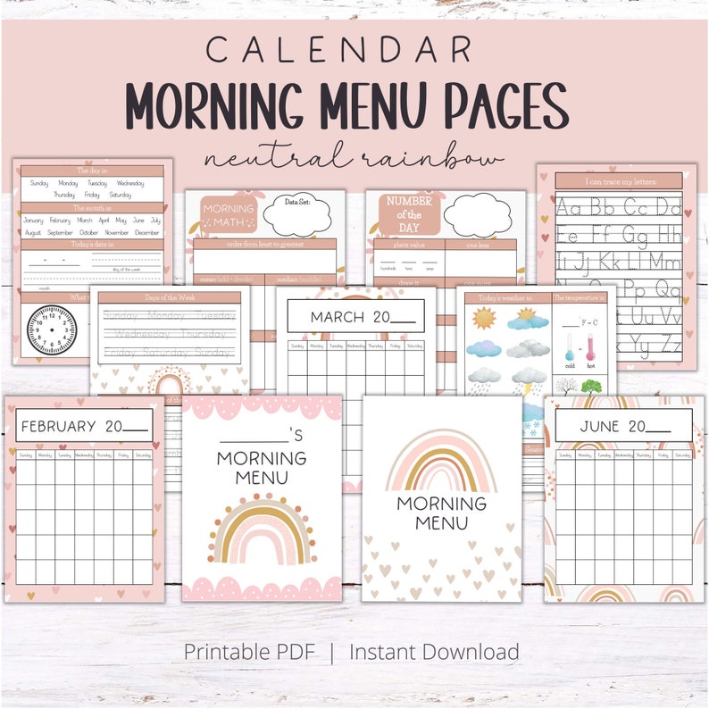 Morning Menu Pages Homeschool Morning Menu Calendar Pages - Etsy