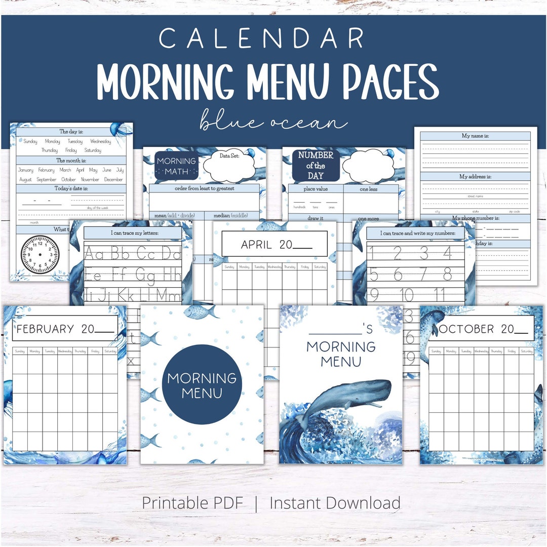Morning Menu Pages Blue Ocean Calendar Pages Homeschool - Etsy