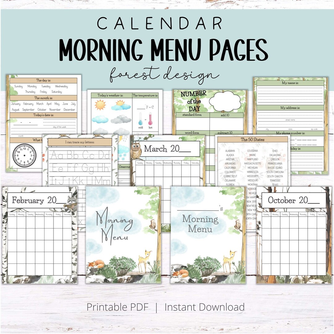 Morning Menu Pages - Forest Design | Calendar Pages | Homeschool ...