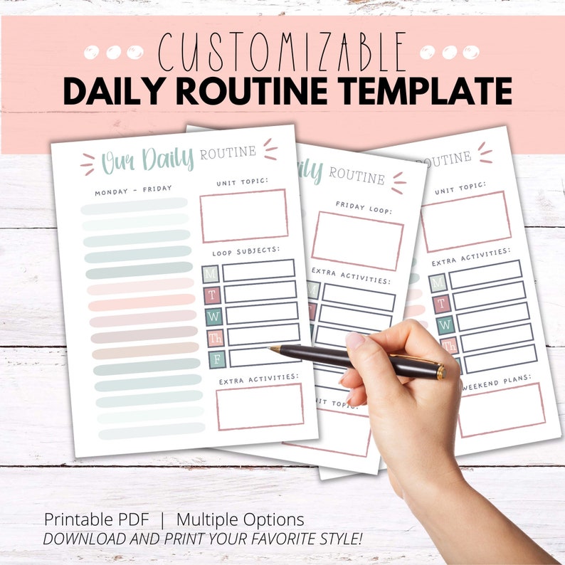 Daily Routine Template Daily Schedule Printable Homeschool - Etsy