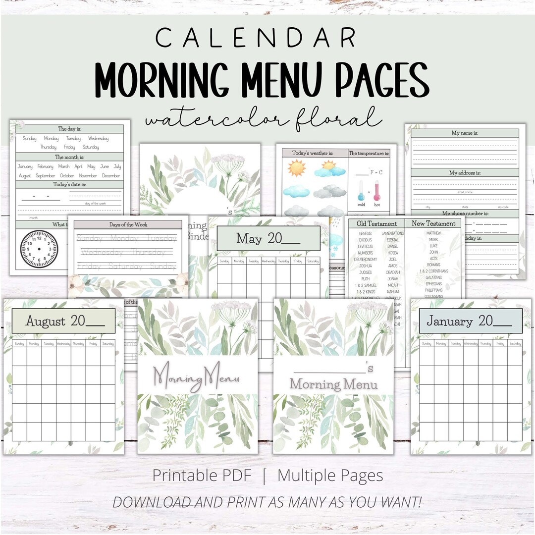 Morning Menu Pages Homeschool Morning Menu Calendar Pages - Etsy