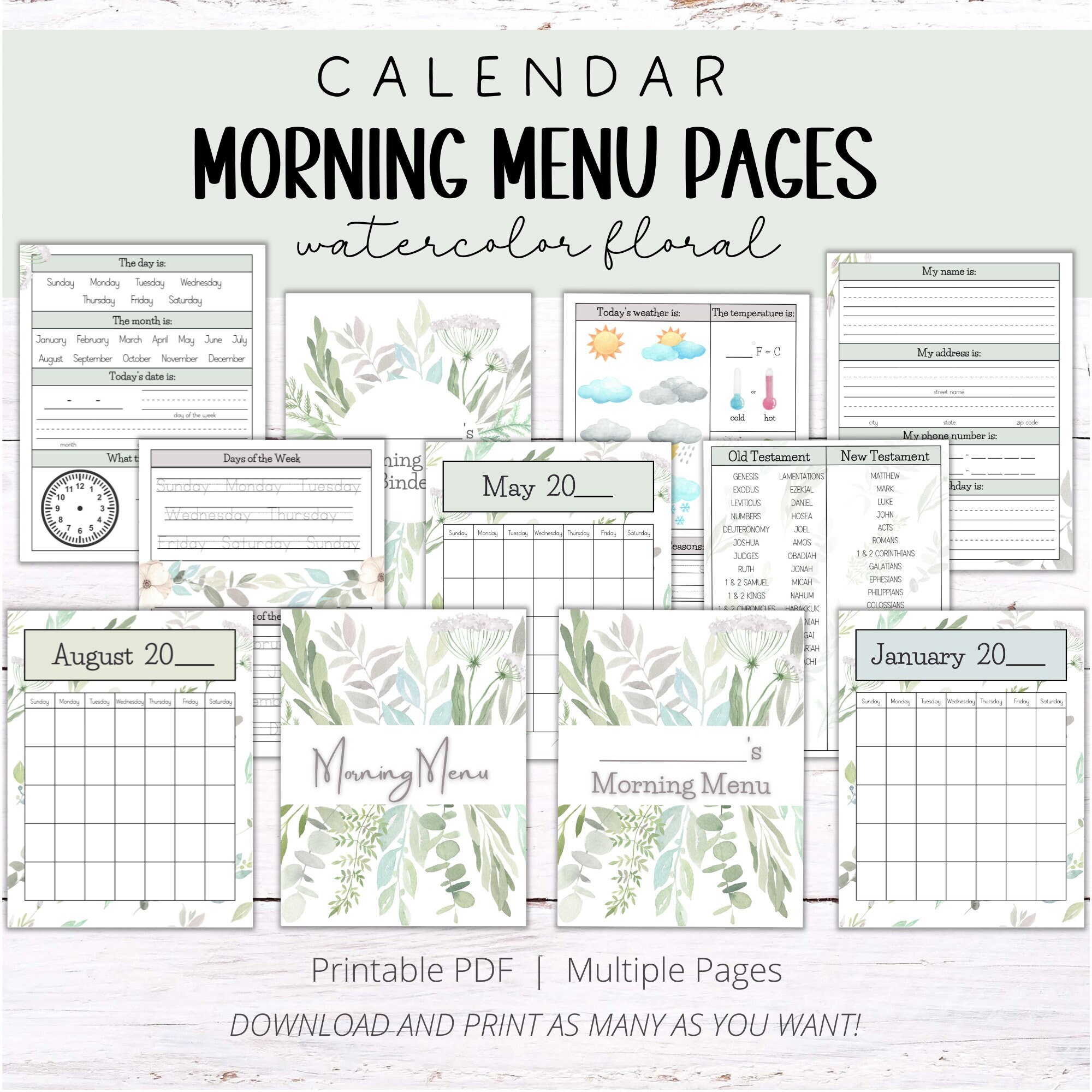 Morning Menu Pages Homeschool Morning Menu Calendar Pages - Etsy