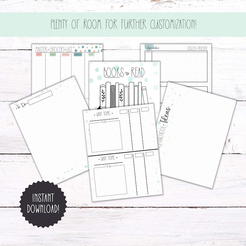 Printable Homeschool Bullet Journal Planner | Watercolor Dots - Etsy