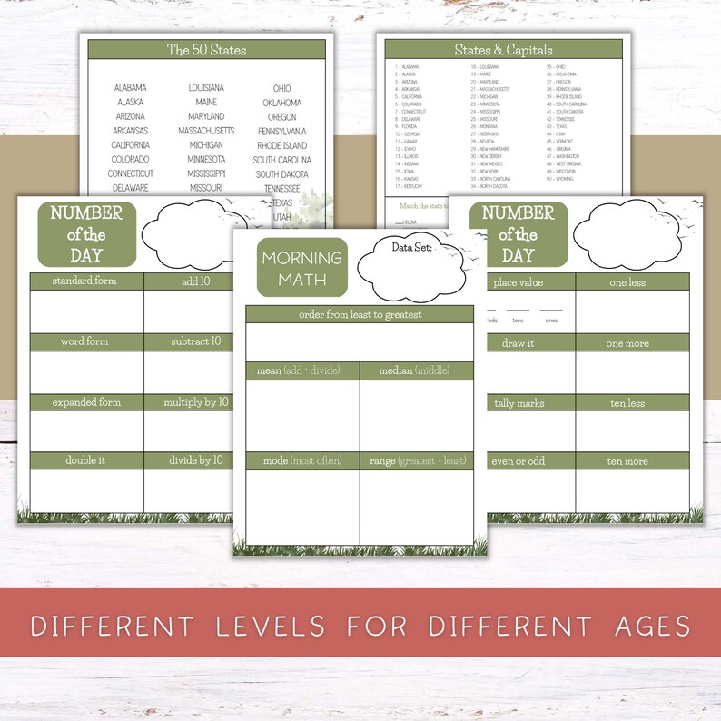 On the Farm Homeschool Morning Menu Pages – Calendar Printables - Etsy