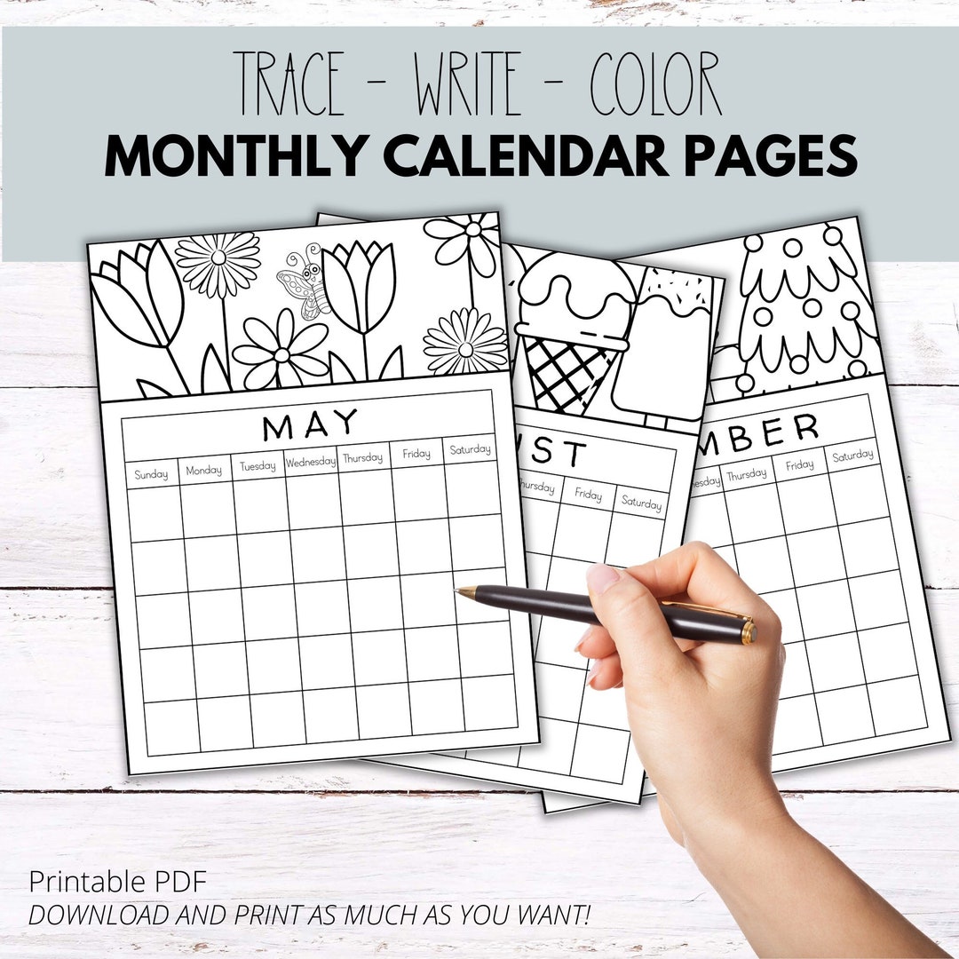Monthly Calendar Set Coloring Calendar Homeschool Morning Menu Pages ...