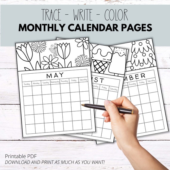 Monthly Calendar Set Coloring Calendar Homeschool Morning - Etsy