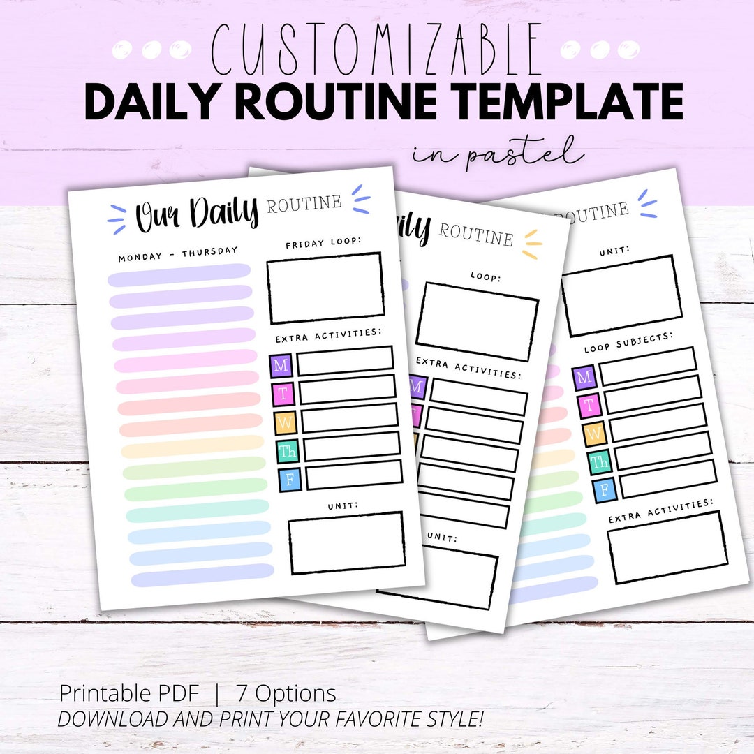 Daily Routine Template in Pastel Daily Schedule Printable Homeschool ...