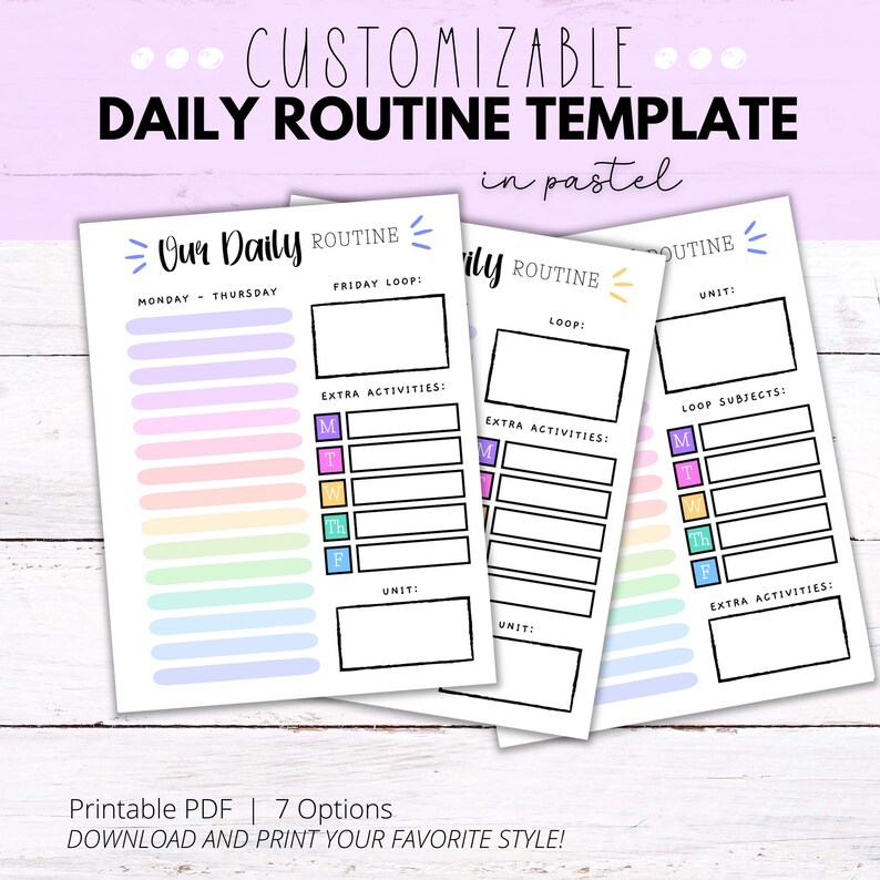 Daily Routine Template in Pastel Daily Schedule Printable - Etsy
