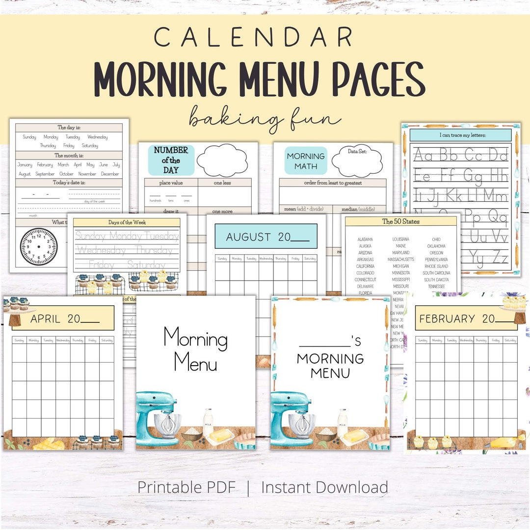 Morning Menu Pages Homeschool Morning Menu Calendar Pages Morning Time ...