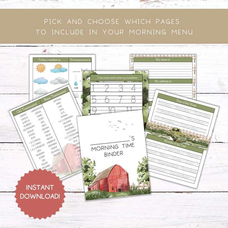 On the Farm Homeschool Morning Menu Pages – Calendar Printables - Etsy