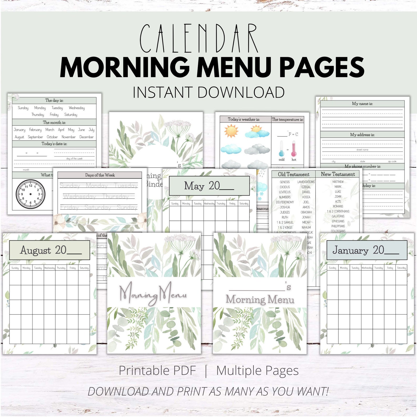 Morning Menu Pages Homeschool Morning Menu Calendar Pages - Etsy