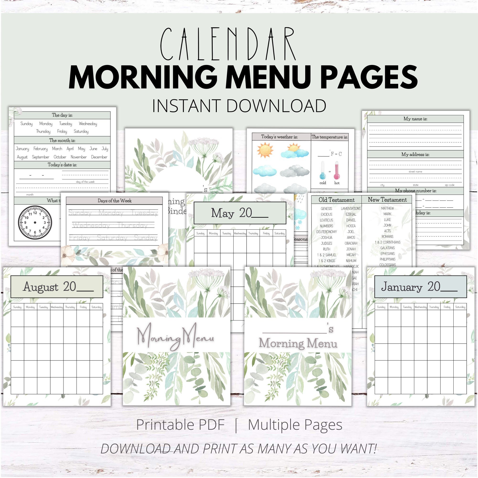 Morning Menu Pages Homeschool Morning Menu Calendar Pages - Etsy