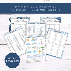Morning Menu Pages Blue Ocean Calendar Pages Homeschool - Etsy