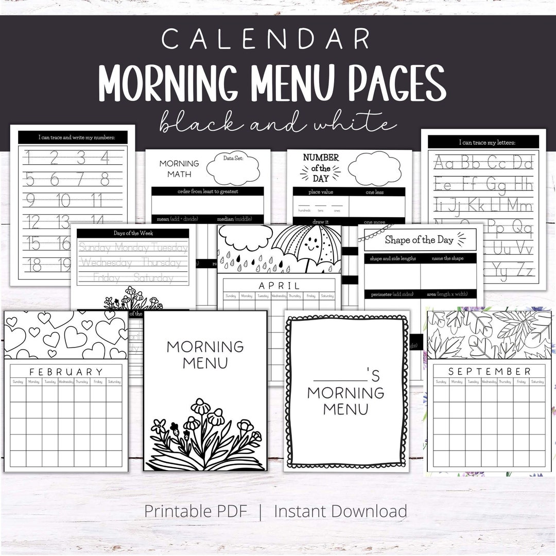 Morning Menu Pages | Homeschool Morning Basket | Calendar Pages ...