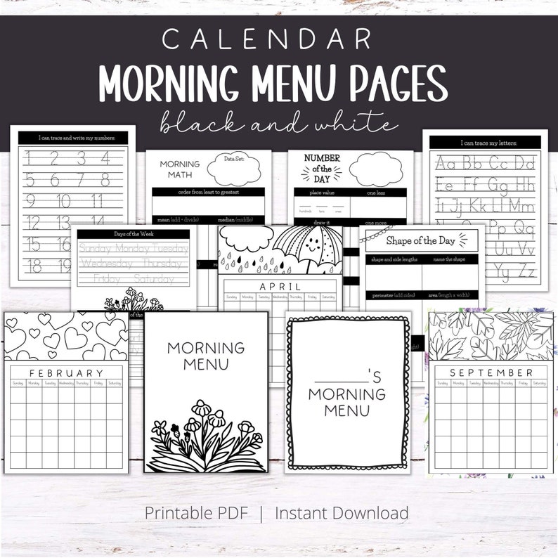 Morning Menu Pages | Homeschool Morning Basket | Calendar Pages ...