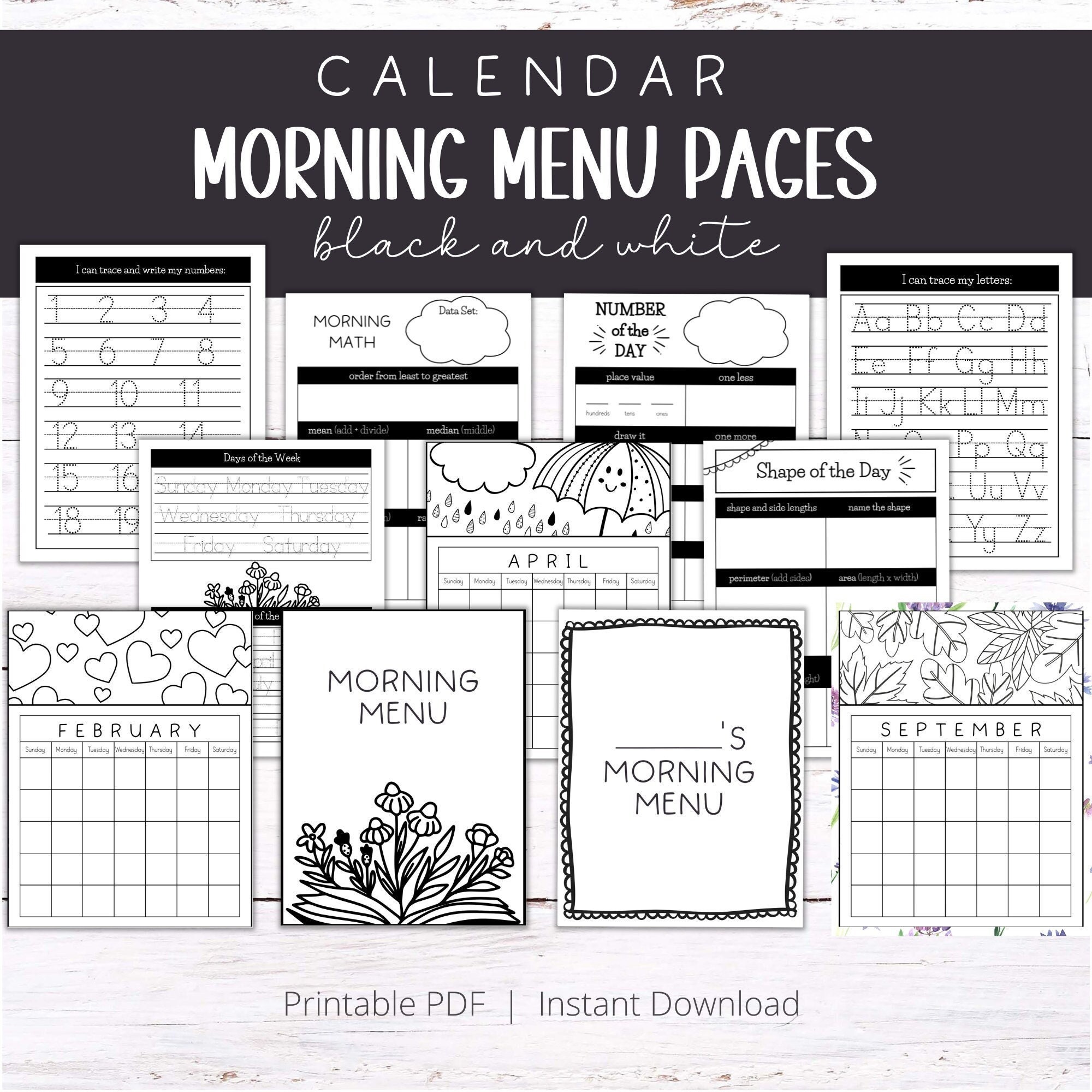Morning Menu Pages Homeschool Morning Basket Calendar Pages Morning ...