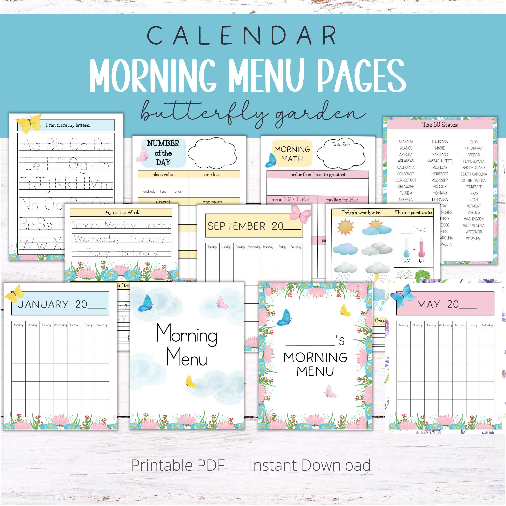 Morning Menu Pages Butterfly Garden Calendar Pages Homeschool Morning ...
