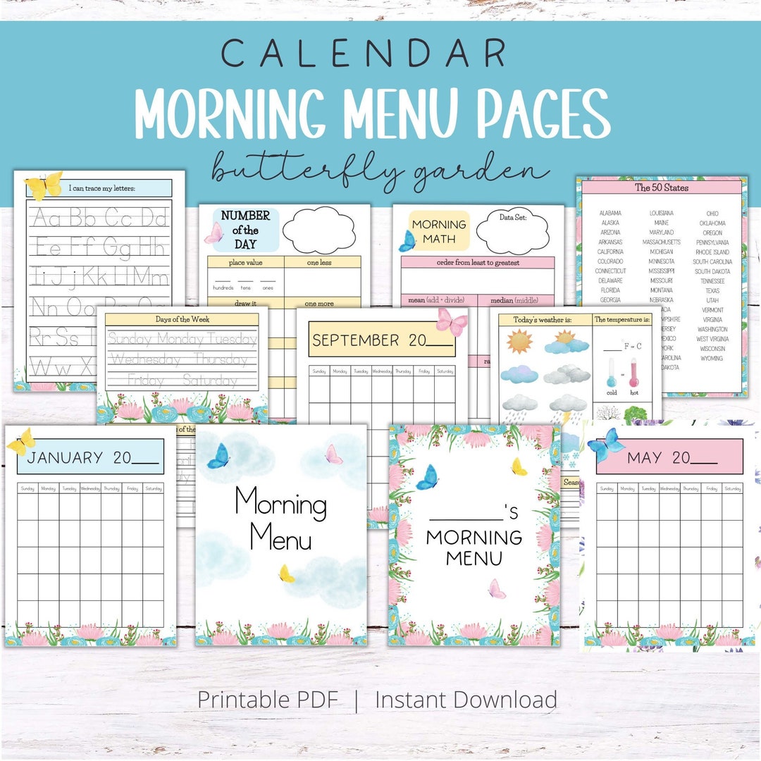 Morning Menu Pages - Butterfly Garden | Calendar Pages | Homeschool ...
