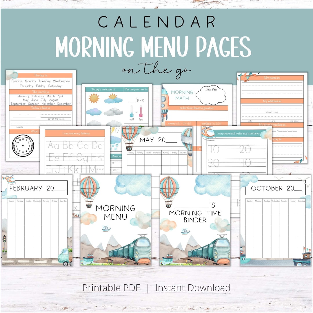 Morning Menu Pages - Transportation | Calendar Pages | Homeschool ...