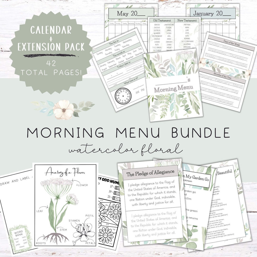 Watercolor Floral Bundle | Morning Menu Calendar Pages + Extension Pack ...