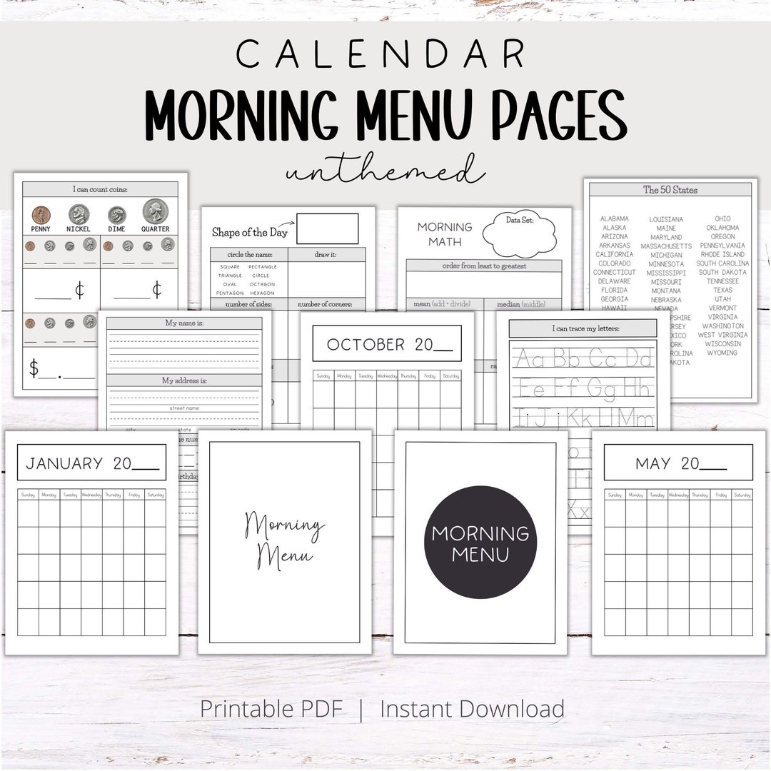 Morning Menu Pages | Homeschool Morning Basket | Calendar Pages ...