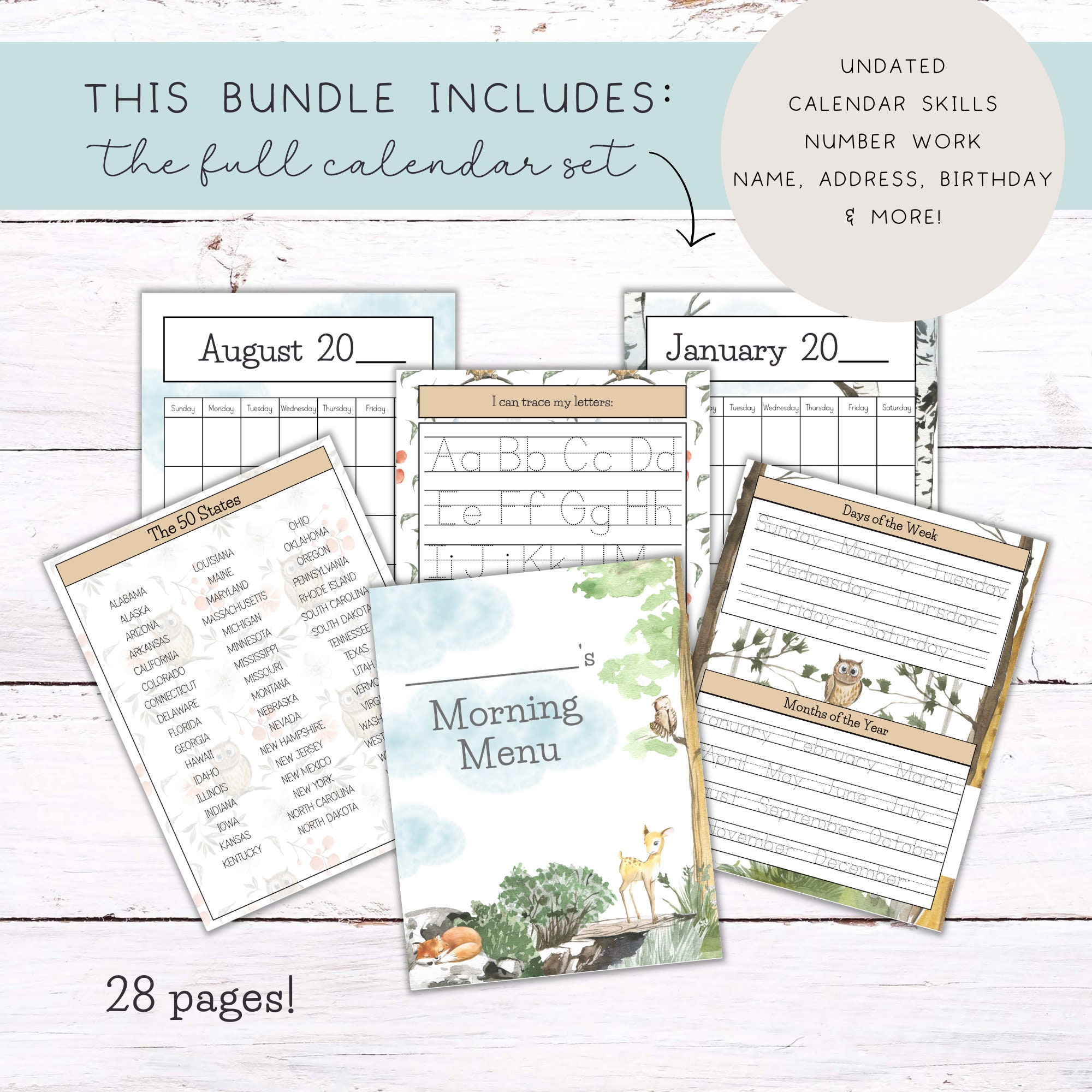 Forest Animals Morning Menu Bundle | Homeschool Calendar Printables ...