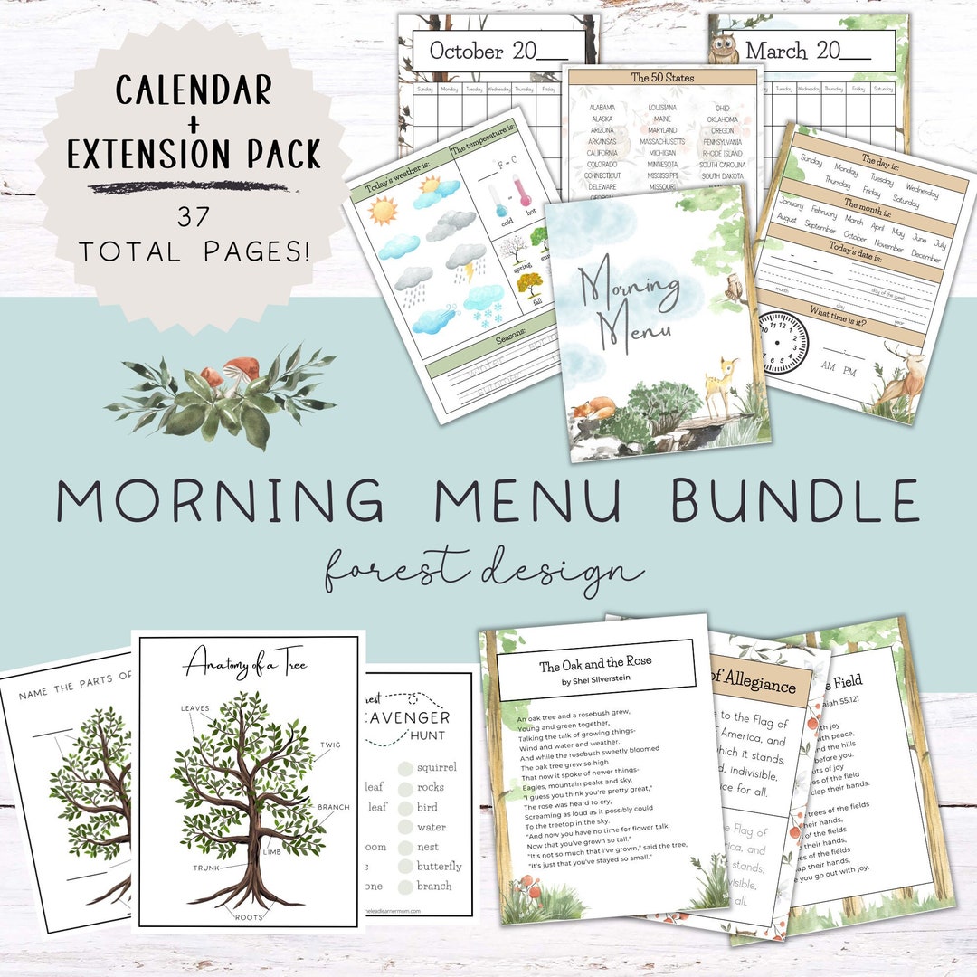 Morning Menu Bundle Calendar Pages Morning Basket - Etsy