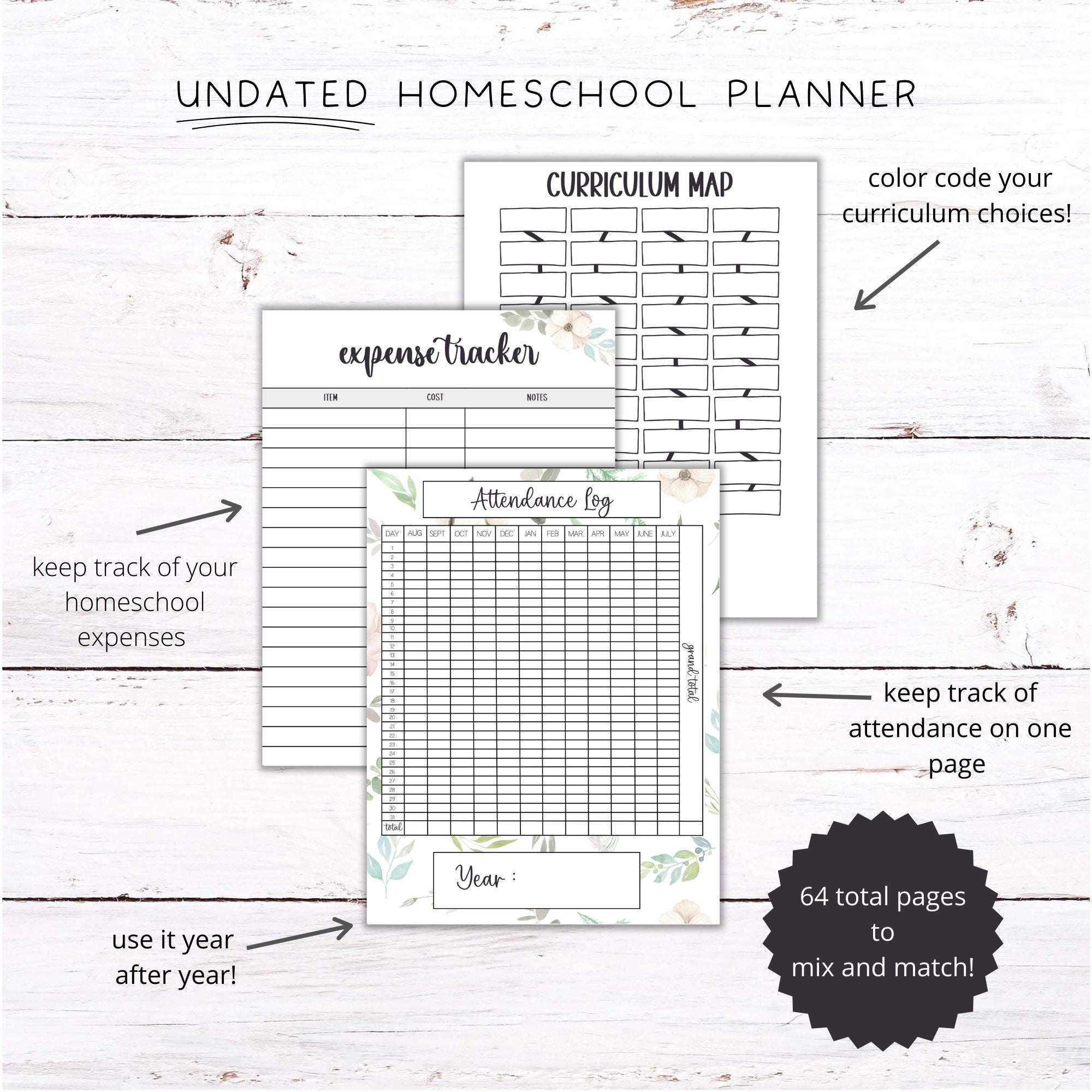 Homeschool Planner | Undated Planner | Homeschool Trackers | Printable ...