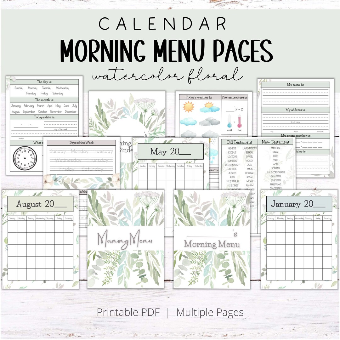 Morning Menu Pages Homeschool Morning Menu Calendar Pages Morning Time ...