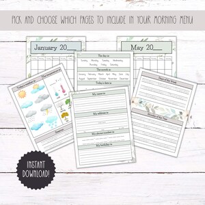 Morning Menu Pages | Homeschool Morning Menu | Calendar Pages | Morning ...
