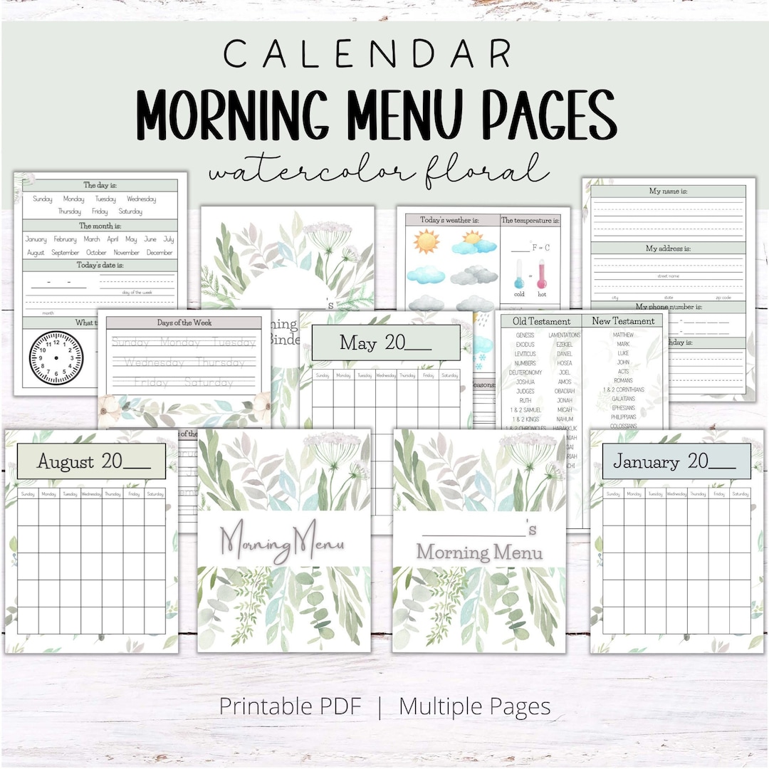 Morning Menu Pages | Homeschool Morning Menu | Calendar Pages | Morning ...