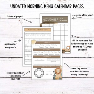 Morning Menu Pages | Homeschool Morning Menu | Calendar Pages | Morning ...