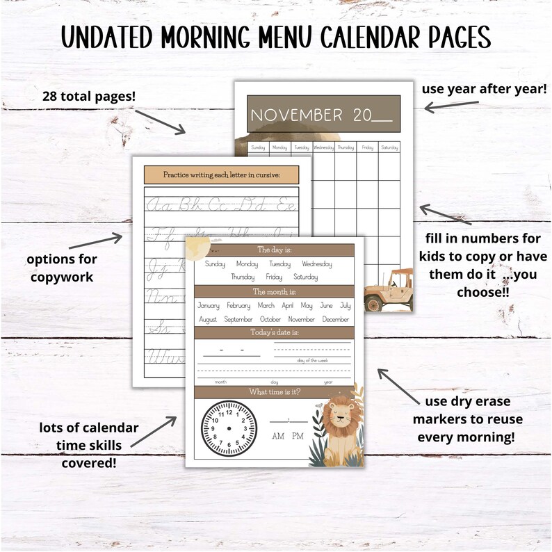 Morning Menu Pages | Homeschool Morning Menu | Calendar Pages | Morning ...