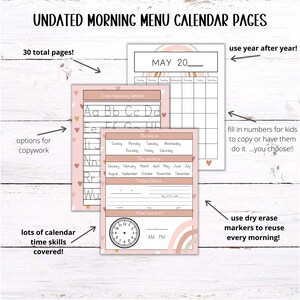 Morning Menu Pages | Homeschool Morning Menu | Calendar Pages | Morning ...