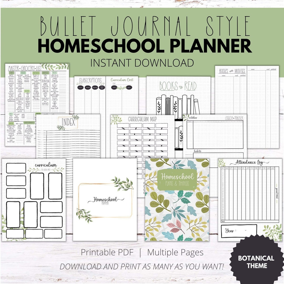 Botanical Printable Homeschool Planner Dot Journal Planner Bullet ...
