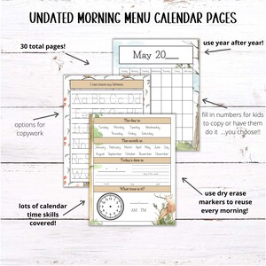 Forest Homeschool Morning Menu Pages - Calendar & Copywork (PDF) - Etsy