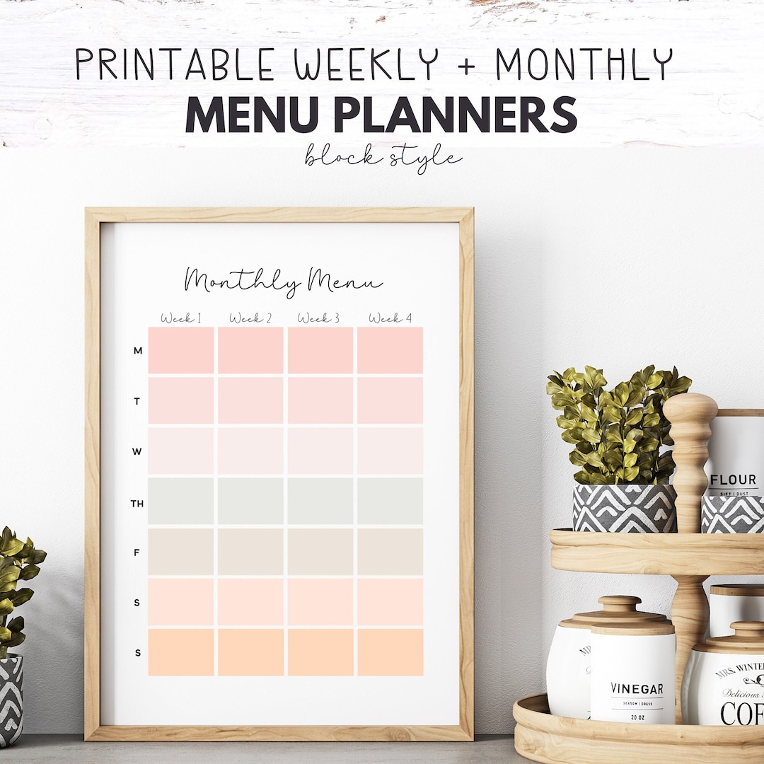 Printable Menu Planner | Meal Planner | Weekly Menu | Monthly Menu - Etsy