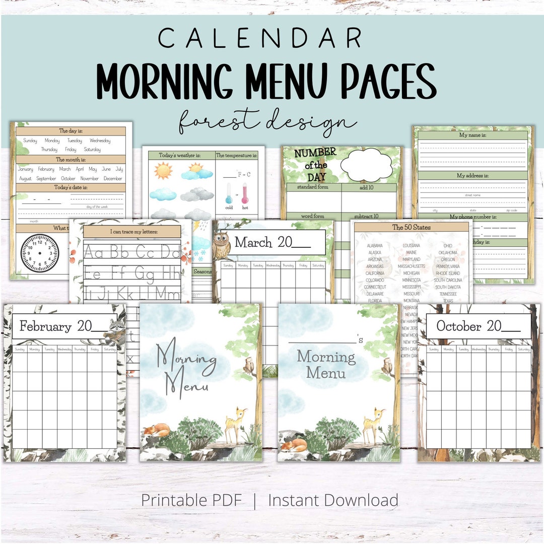 Morning Menu Pages Forest Design Calendar Pages Homeschool Morning Menu ...