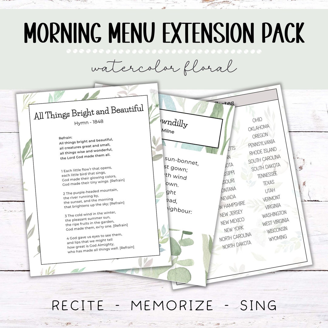 Morning Menu Extension Pack | Morning Basket Pages | Homeschool Morning ...