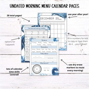 Morning Menu Pages Blue Ocean Calendar Pages Homeschool - Etsy