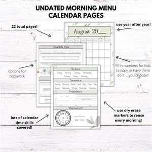 Morning Menu Pages Homeschool Morning Menu Calendar Pages - Etsy