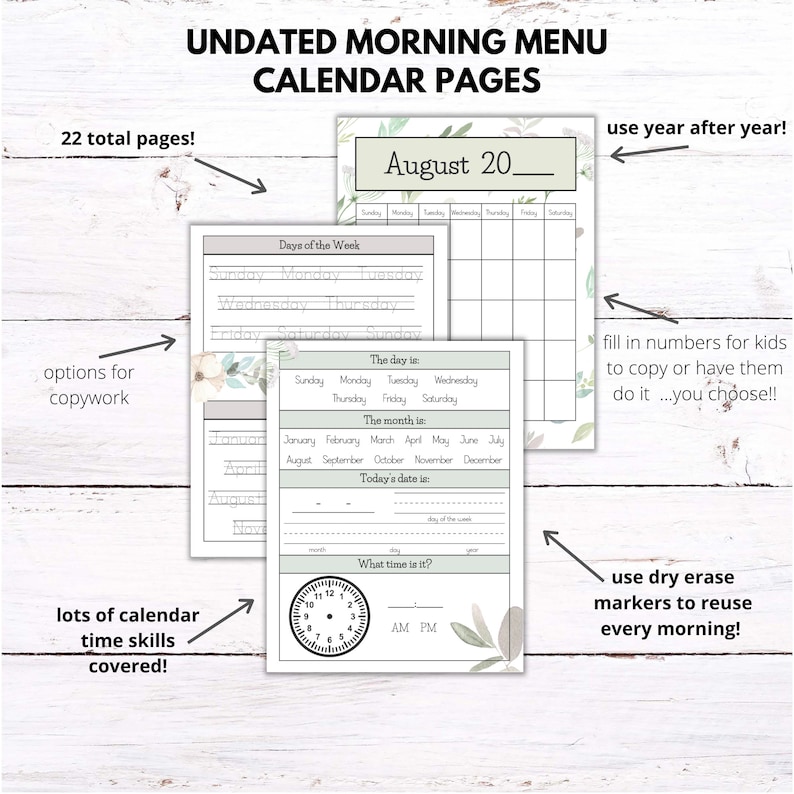 Morning Menu Pages Homeschool Morning Menu Calendar Pages - Etsy
