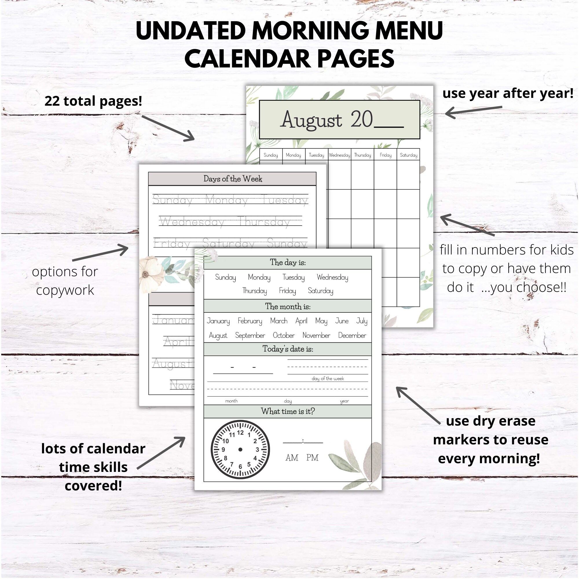 Morning Menu Pages Homeschool Morning Menu Calendar Pages - Etsy