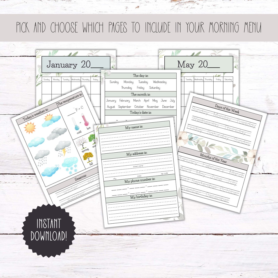 Morning Menu Pages Homeschool Morning Menu Calendar Pages - Etsy