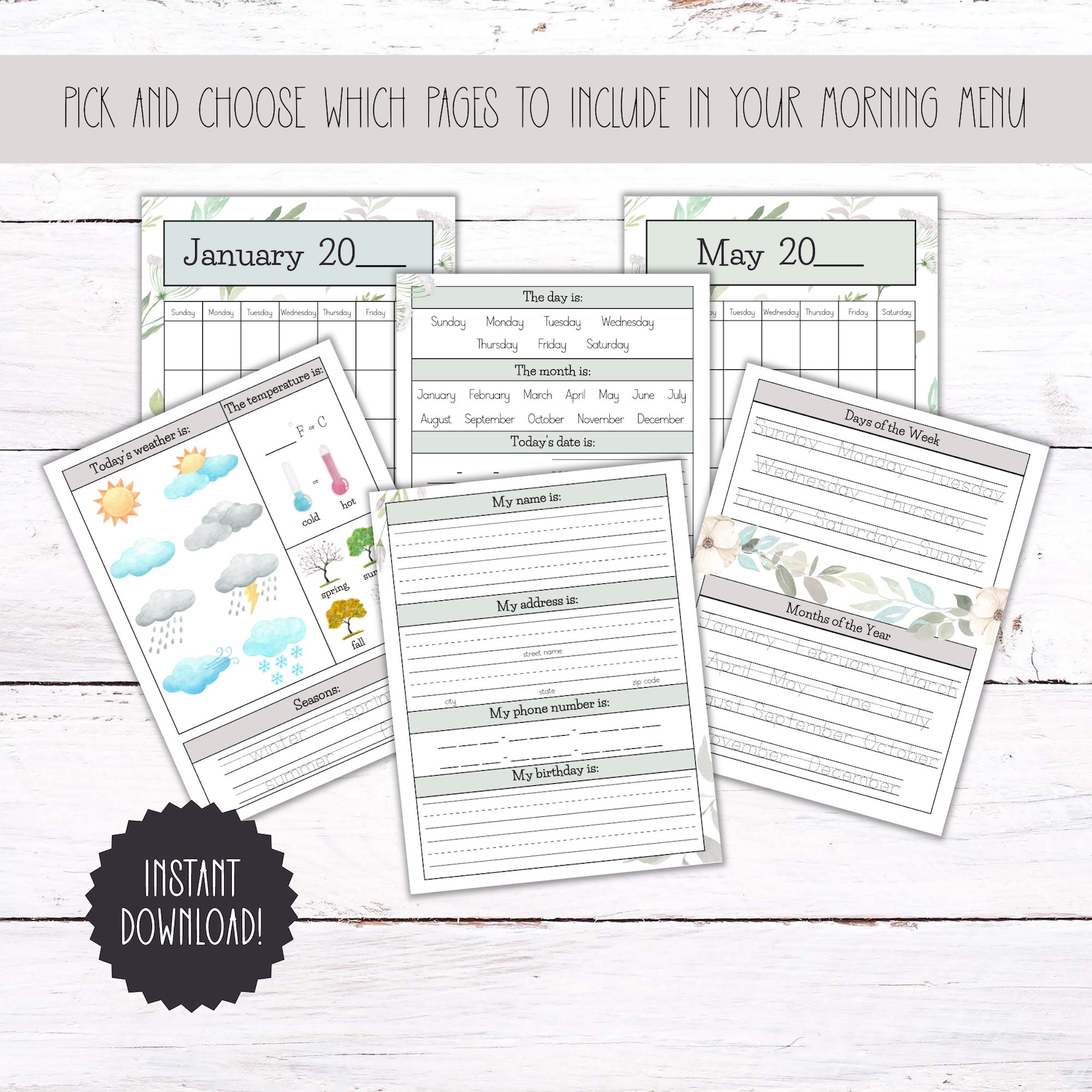 Morning Menu Pages Homeschool Morning Menu Calendar Pages - Etsy