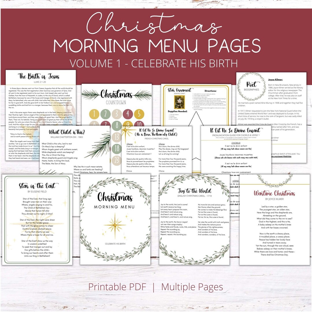 Christmas Morning Menu | Homeschool Printable (PDF) - Etsy