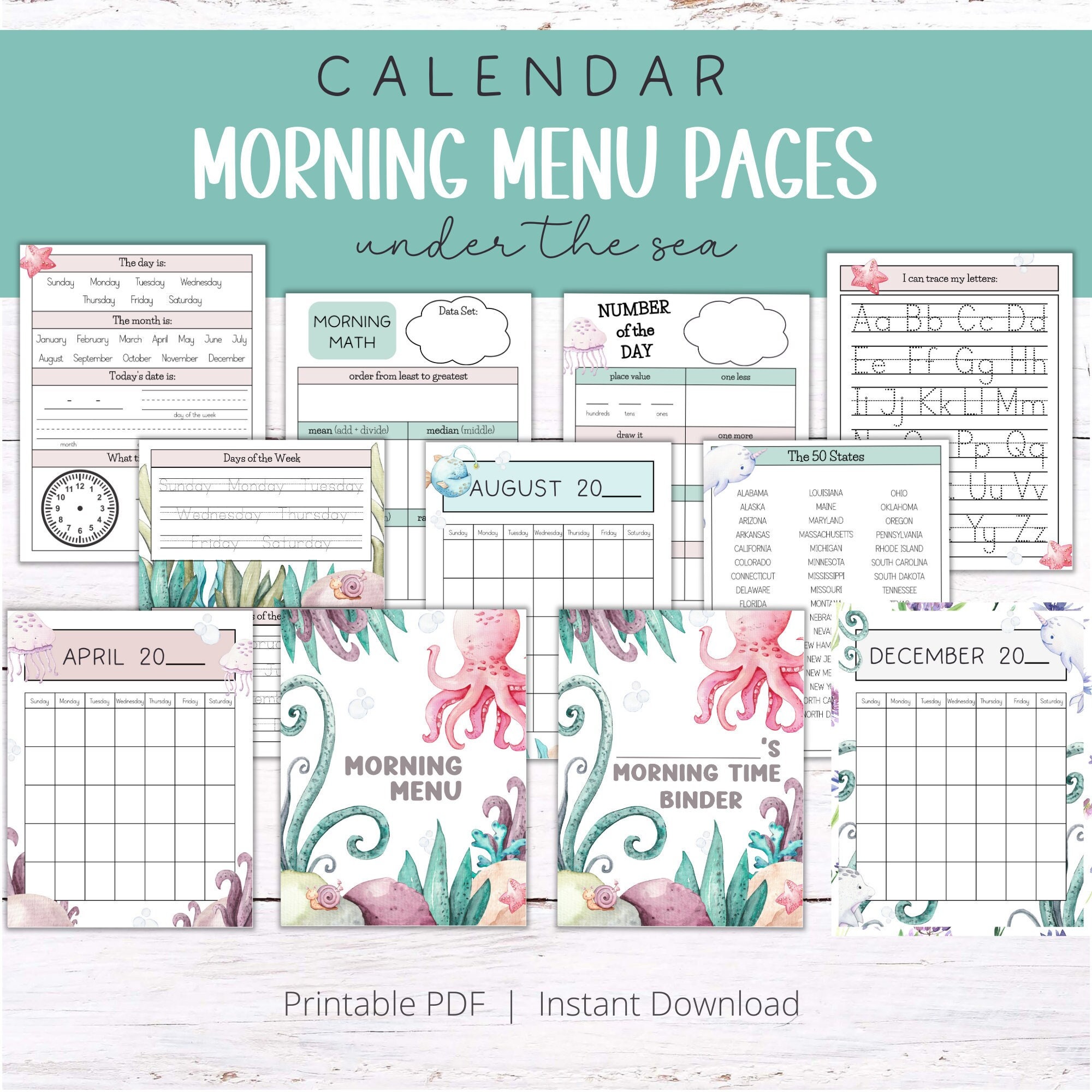 Morning Menu Pages Under the Sea Calendar Pages Homeschool Morning Menu ...