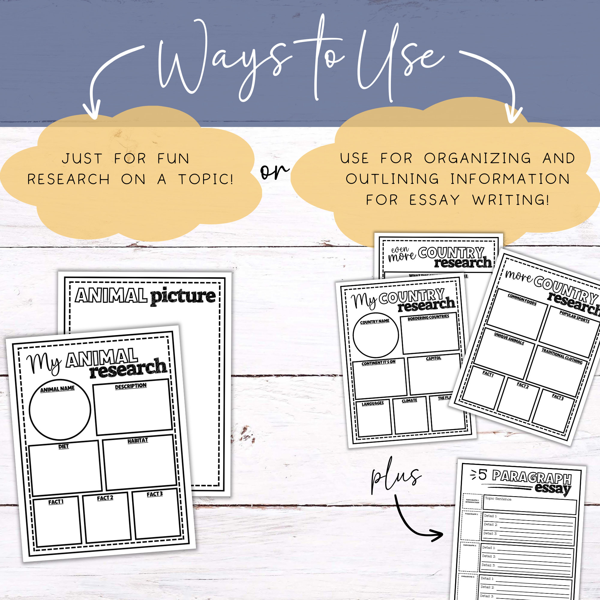 Research Worksheet Bundle | Printable Research Template | Essay ...